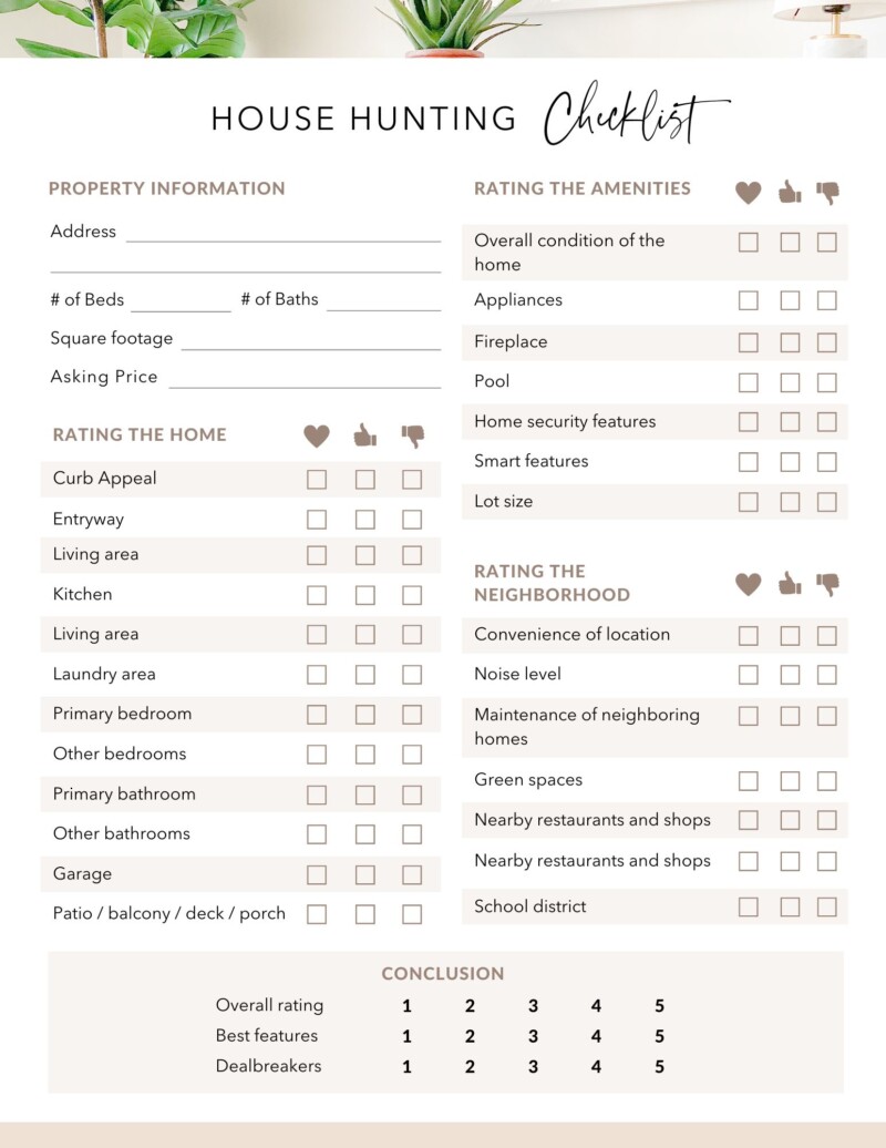 Home Buying Process Checklist (PDF) & BONUS House Hunting Checklist ...